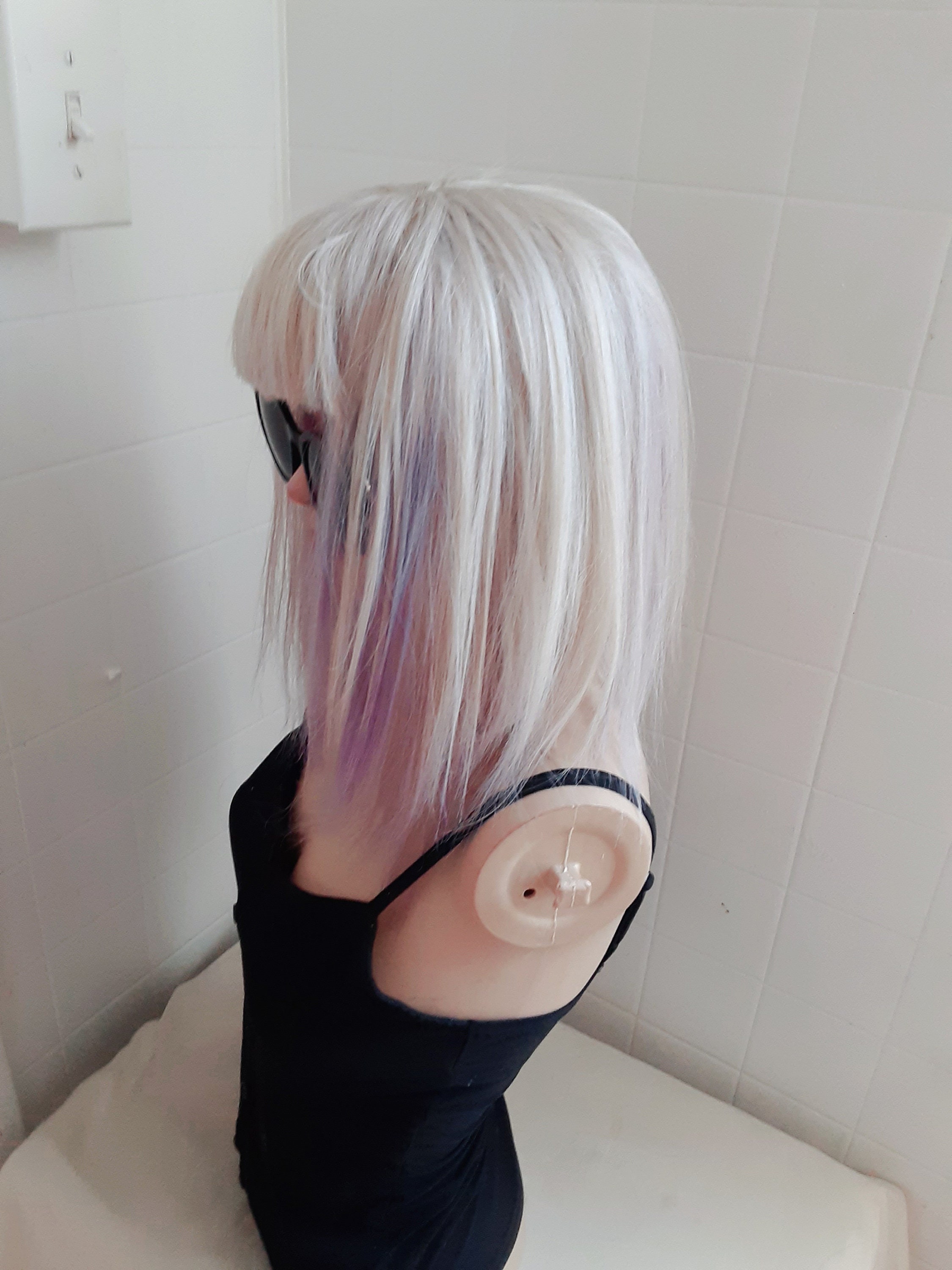 Lady Gaga Bob Wig With Bangs Light Blonde and Purple Human Hair Mixed ...