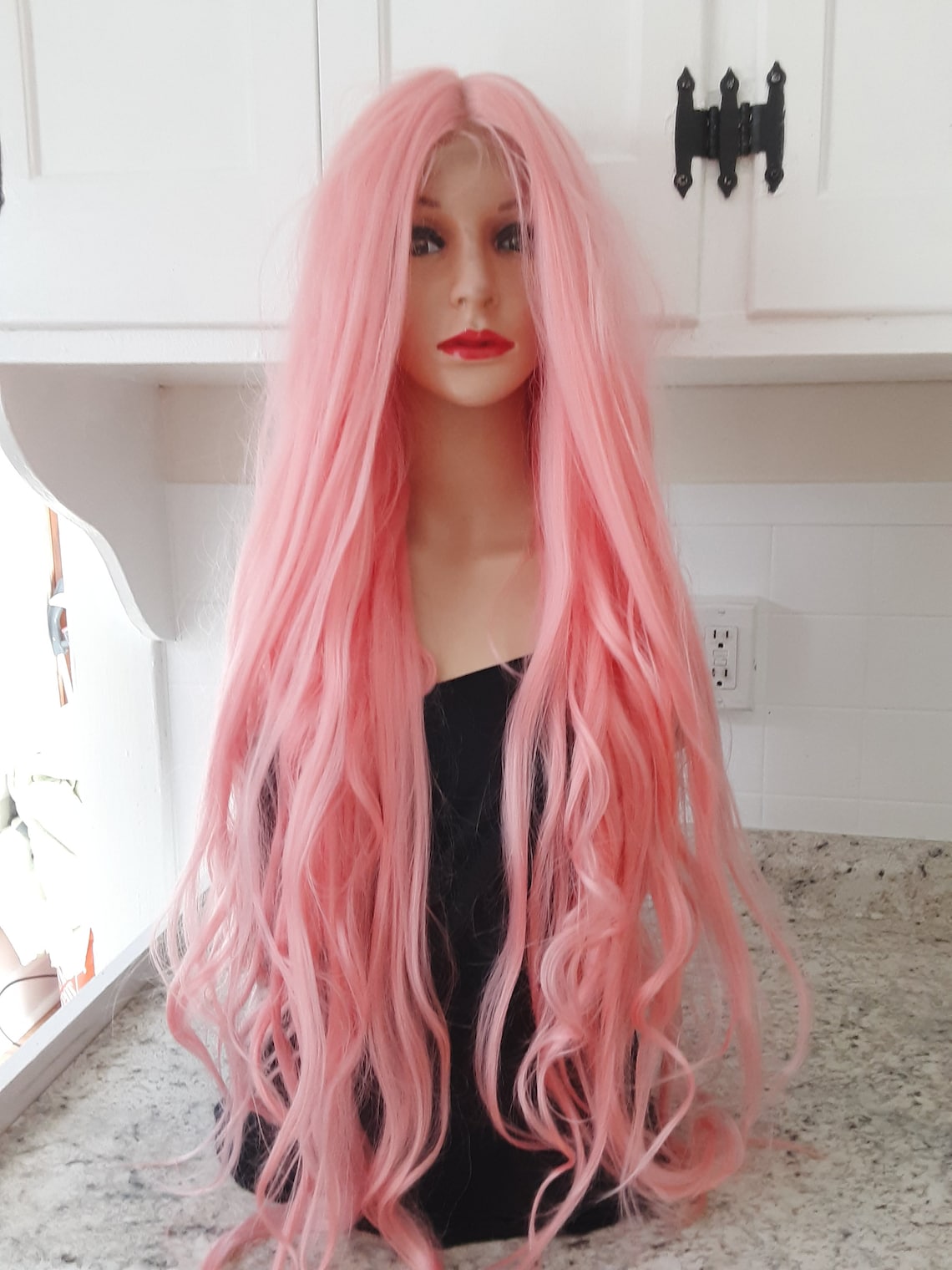 Long Pink Wig Lace Front 34'' Curly - Etsy