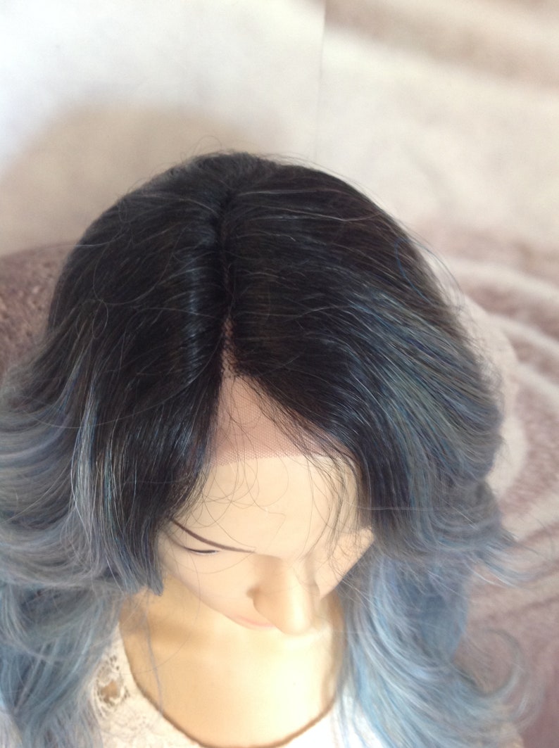 Blue Gray Lace Front Wig Wavy Side Part Wig - Etsy