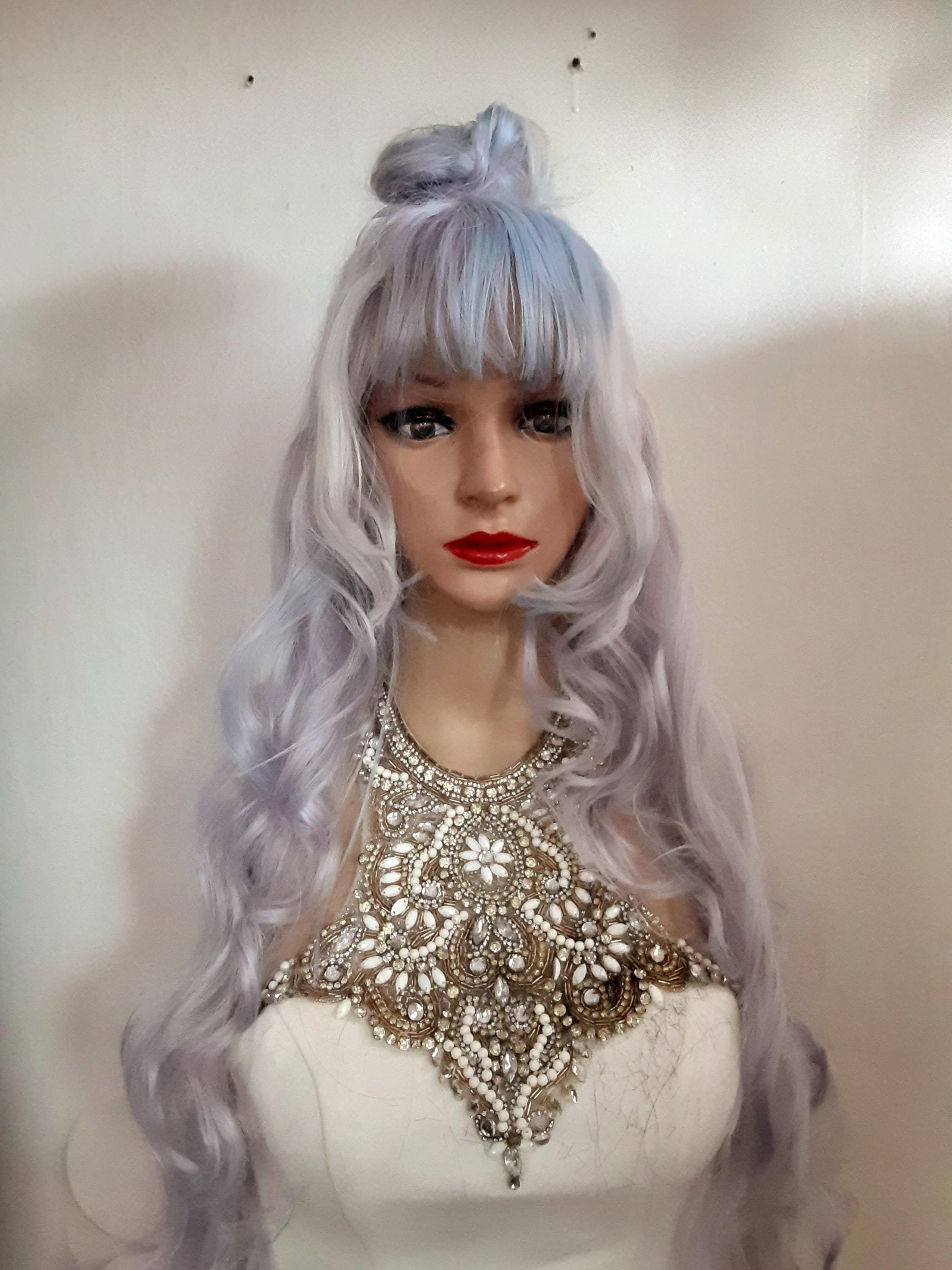 Wig With Bangs , Multi Colored Wig, White Blue and Purple. . Straight ...