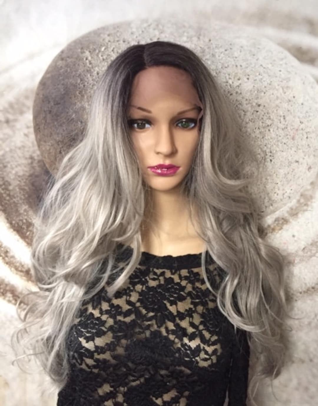 Gray Lace Front Wig With Roots Human Hair Mixed With Synthetic - Etsy
