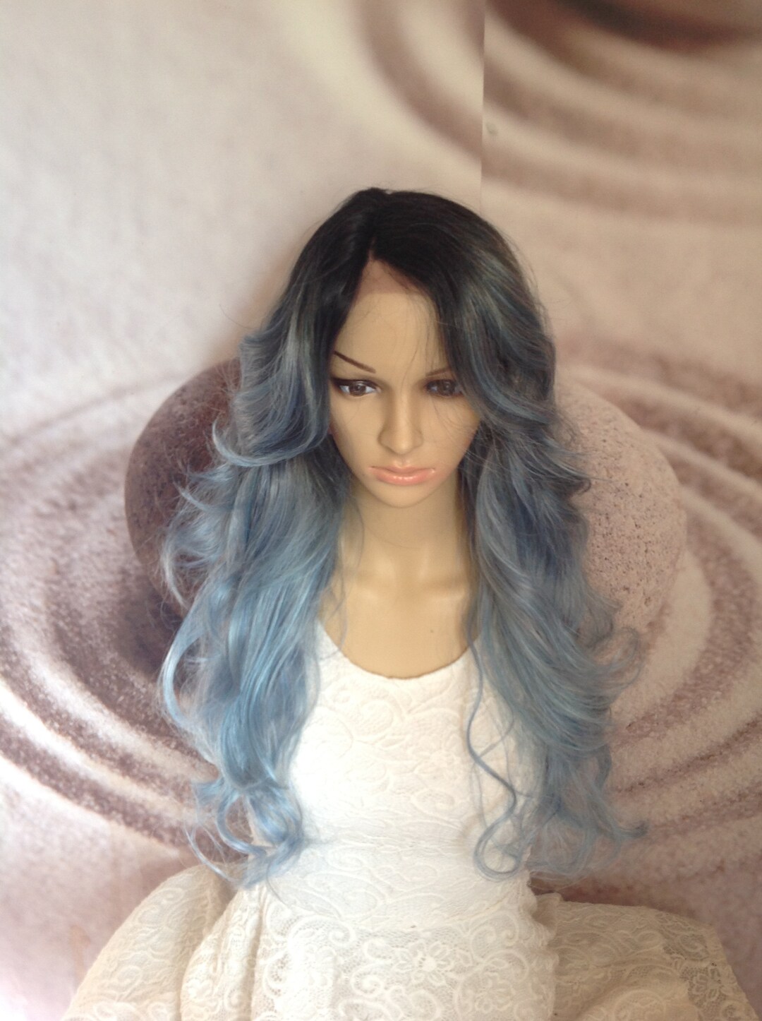 Blue Gray Lace Front Wig Wavy Side Part Wig - Etsy