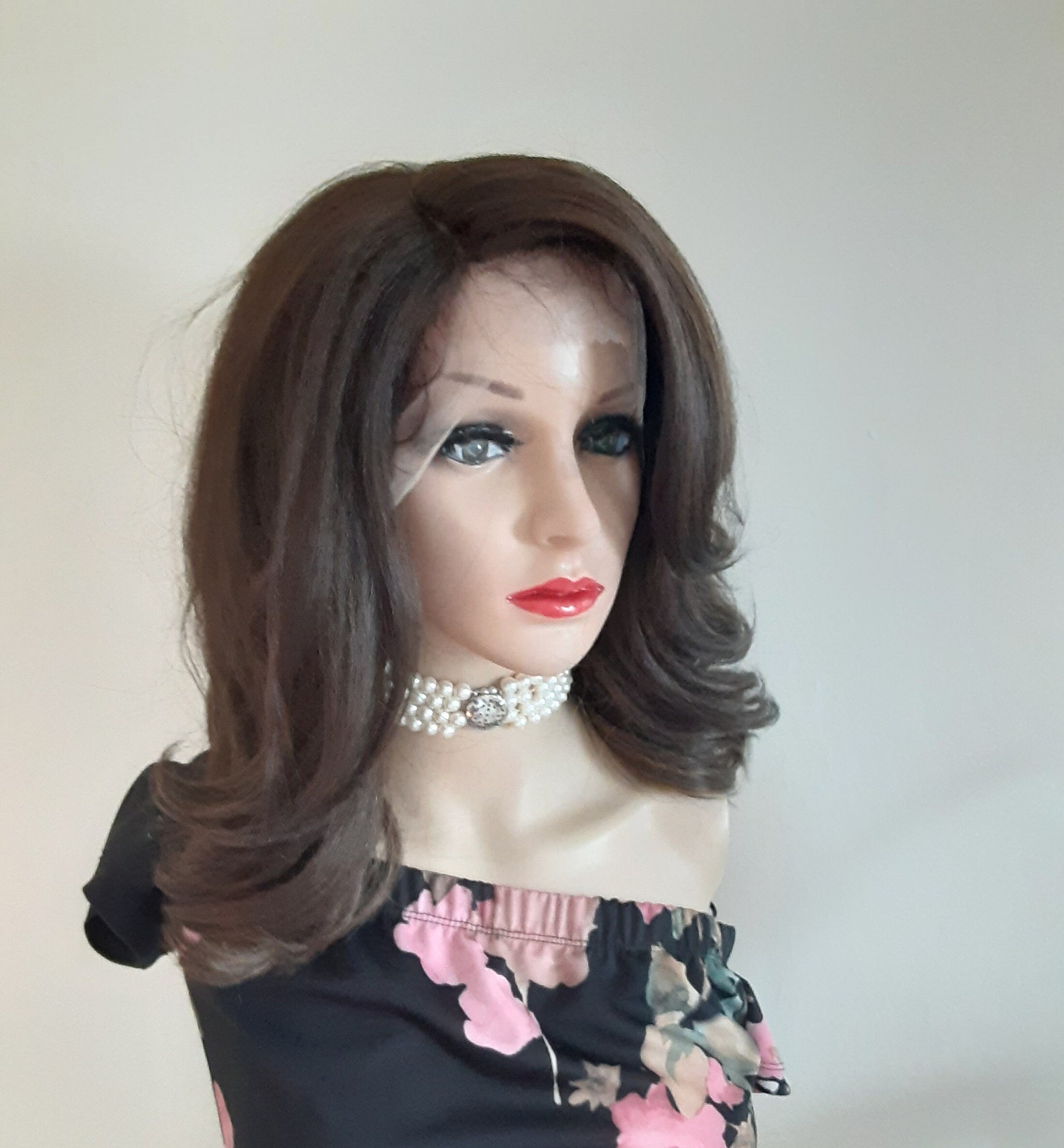 Brown Wig Lace Front Wig Color 4 Human Hair Mix - Etsy