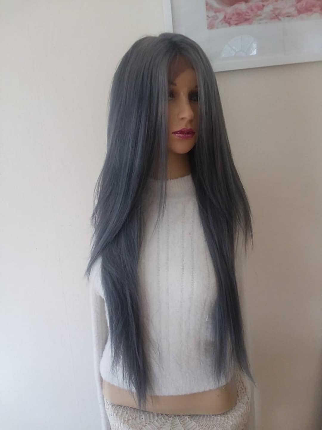 Darkest Gray Lace Front Wig Layered - Etsy