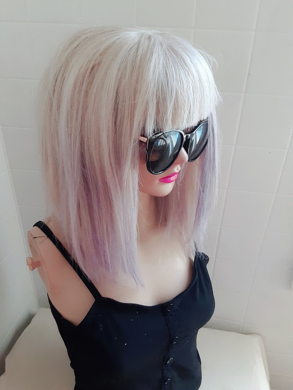 Lady Gaga Bob Wig With Bangs Light Blonde and Purple Human Hair Mixed With Heat Friendly Synthetic 12 Etsy UK