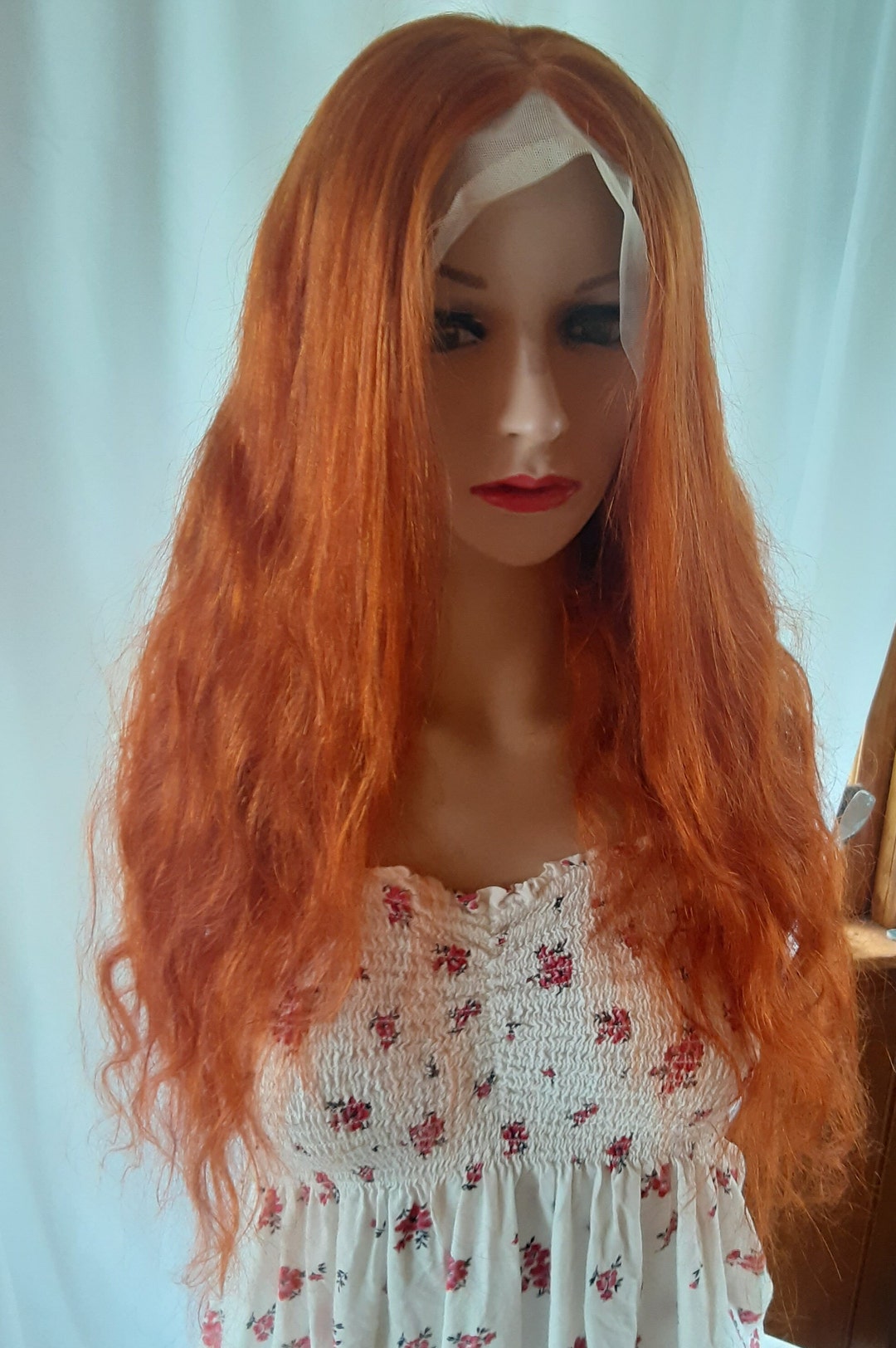 Ginger Red Lace Front Wig Human Hair Blend. Wavy - Etsy