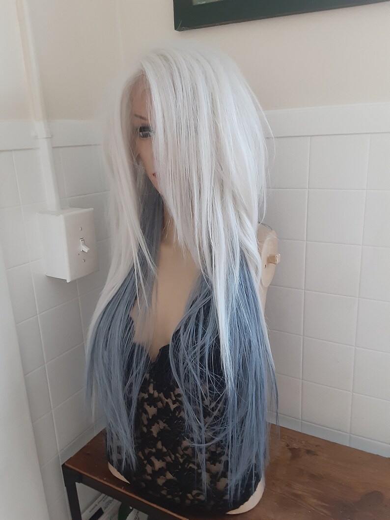 Scene Wig EMO Wig White and Silver Blue Lace Front Wig Gothic. - Etsy