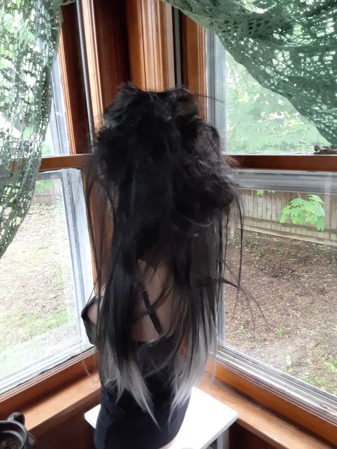 Black & Silver EMO Wig Scene Wig Gothic, Bat Nest Wig Human Hair Blend ...