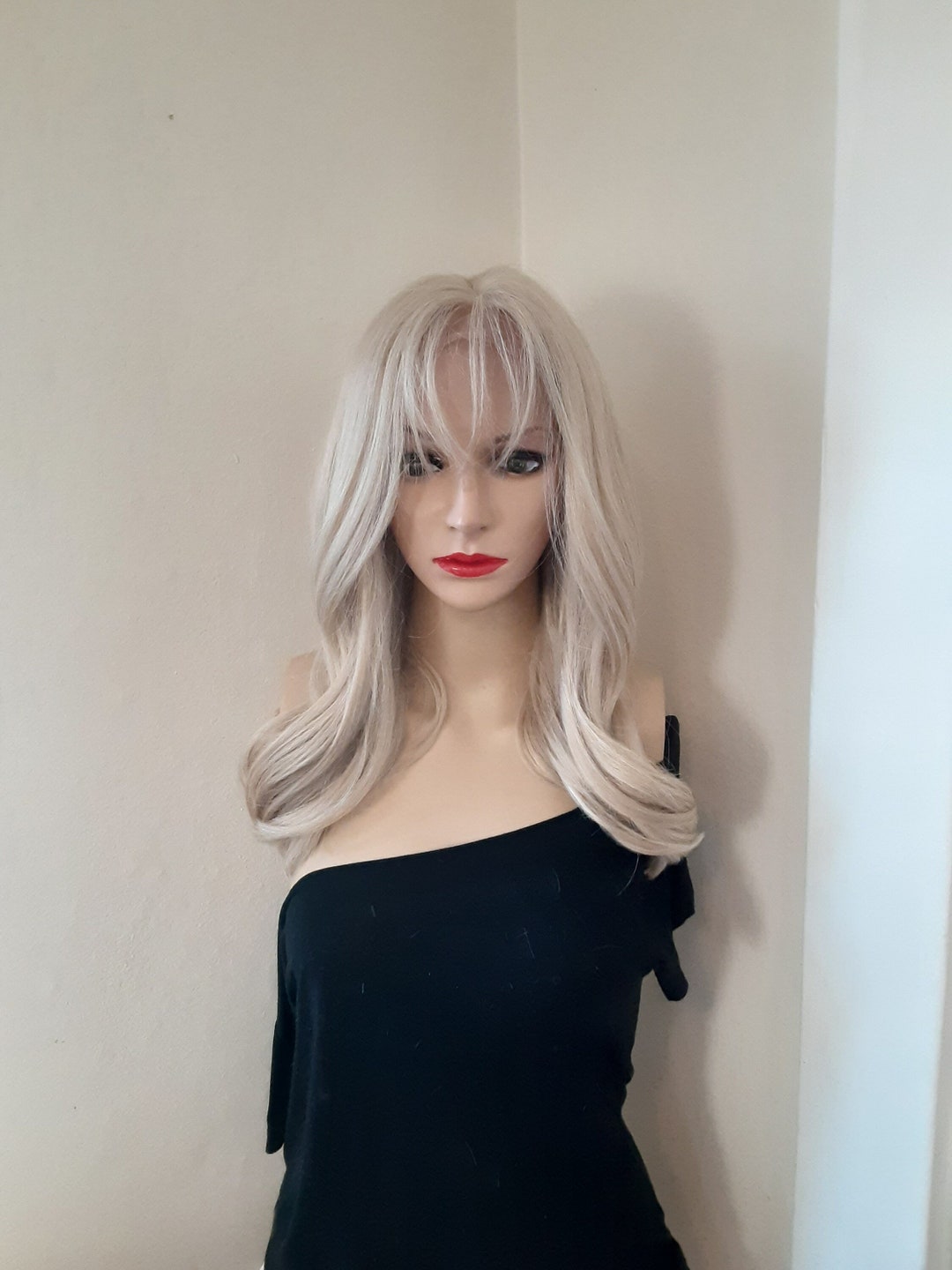 Light Blonde Wispy Bangs Wig, Human Hair Blend Lace Front Wig 16'' - Etsy