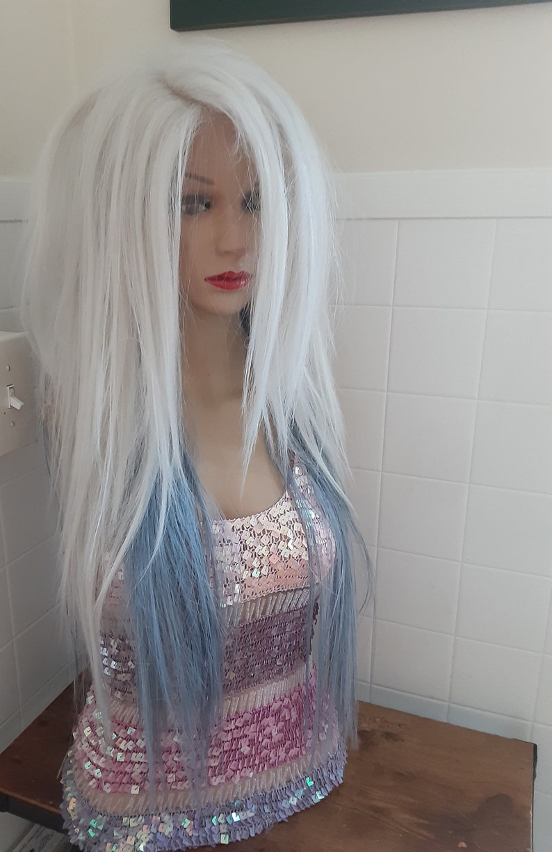 Scene Wig EMO Wig White and Silver Blue Lace Front Wig Gothic. - Etsy