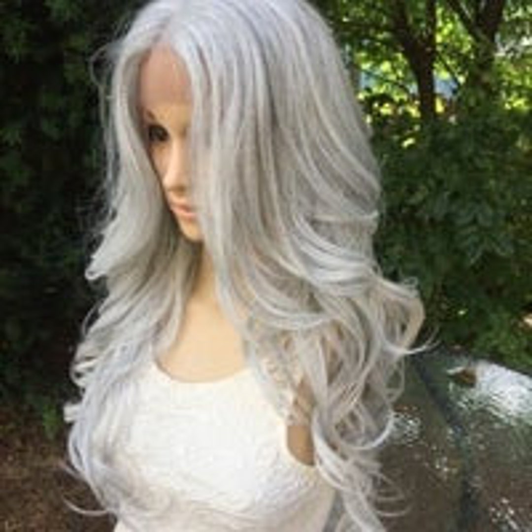 White and Silver Lace Front Wig - Etsy