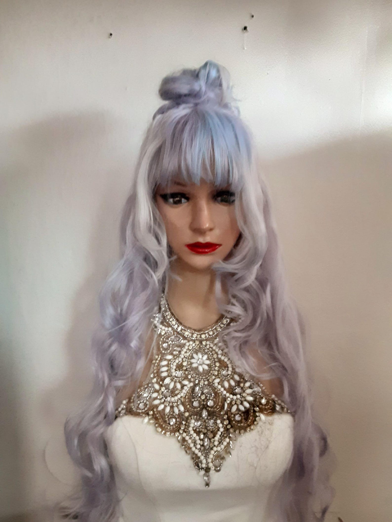 Wig With Bangs , Multi Colored Wig, White Blue and Purple. . Straight ...