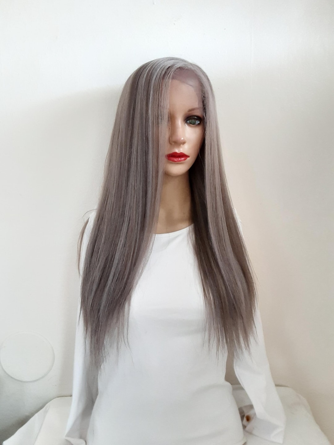 Light Gray With Highlights Lace Front Wig 20'' Straight - Etsy