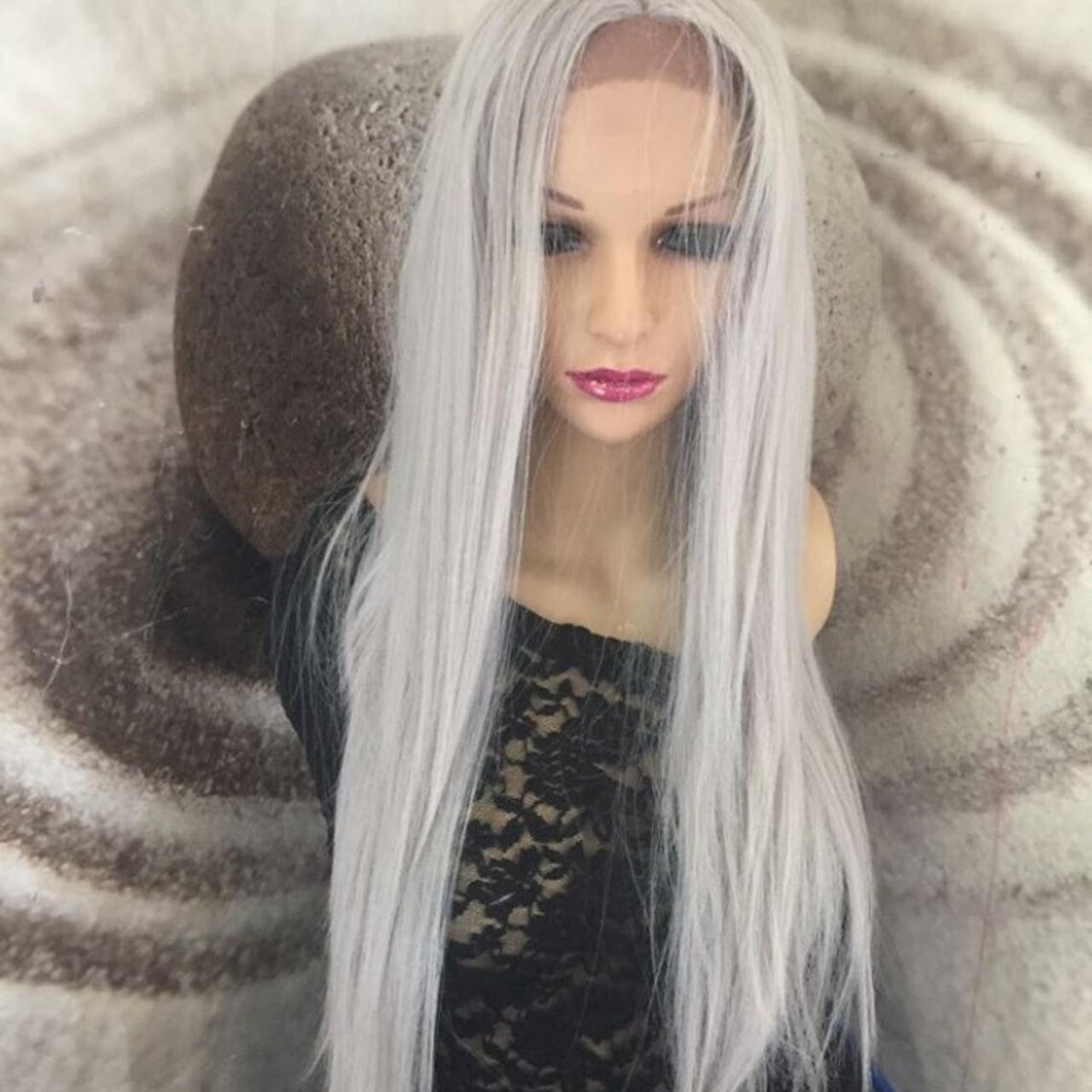 Light Gray Lace Front Wig Straight Platinum - Etsy
