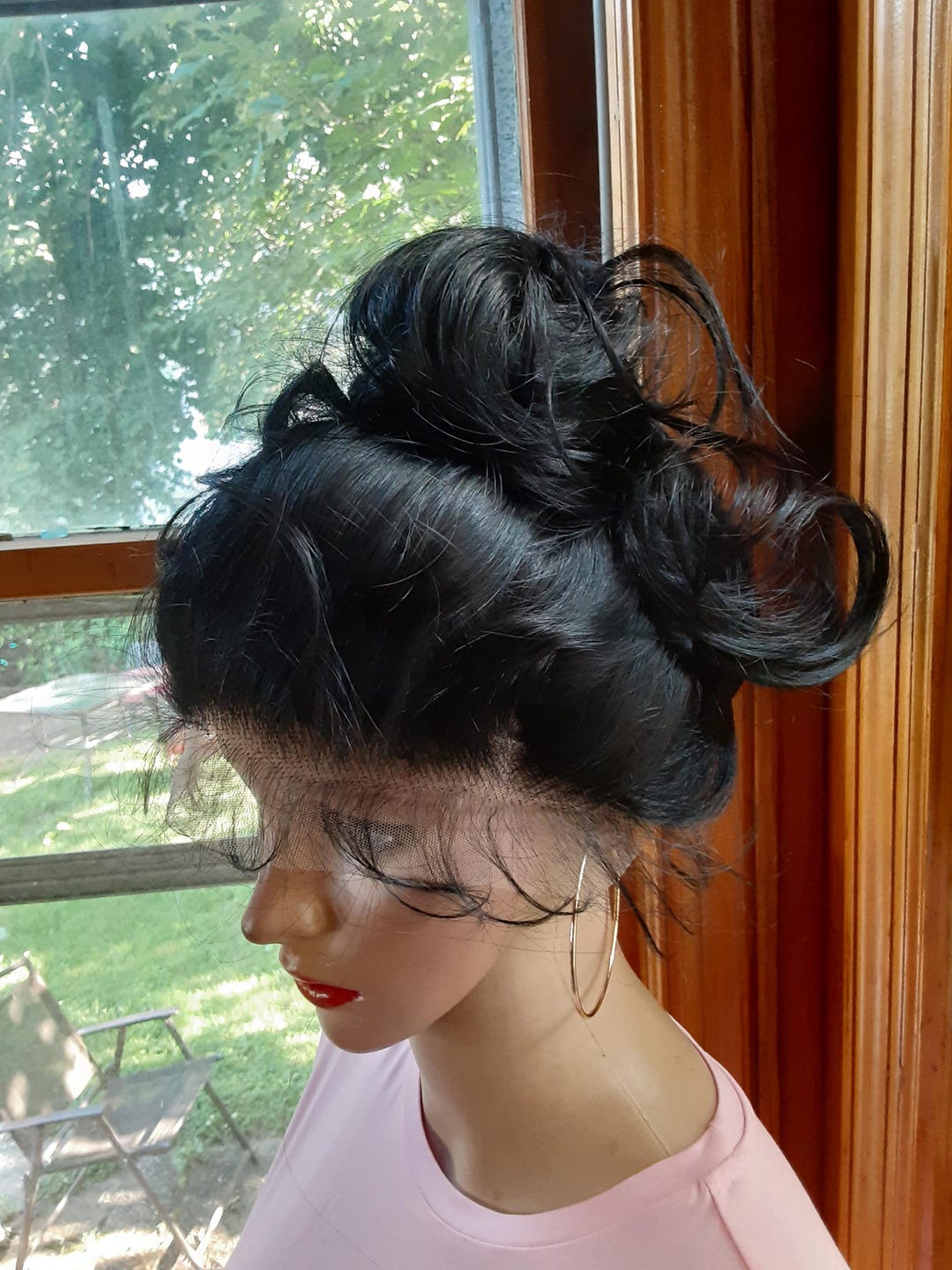 Black Updo Lace Front Wig Human Hair Blend 360 Updo Lace Front Wig 22 ...
