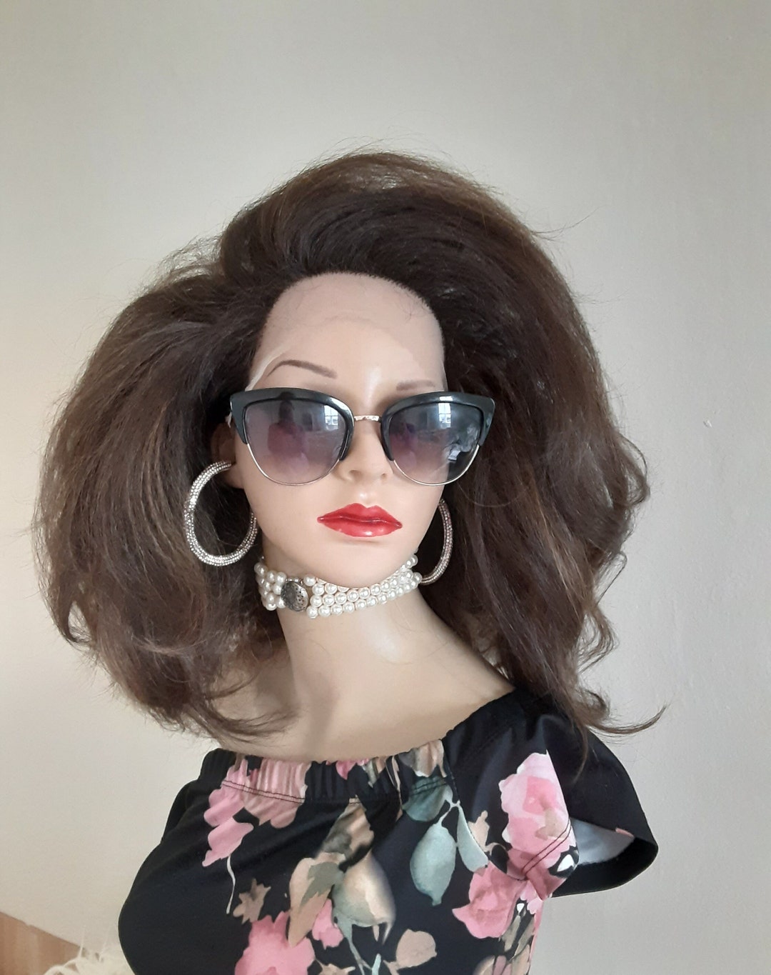 Drag Queen Wig, Lace Front Wig, Brown Human Hair Mix. - Etsy