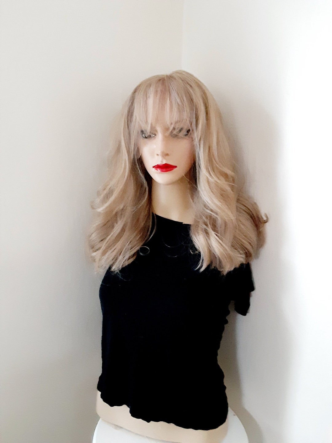 Honey Blonde Lace Front With Whisky Bangs . Human Hair Blend 16' - Etsy