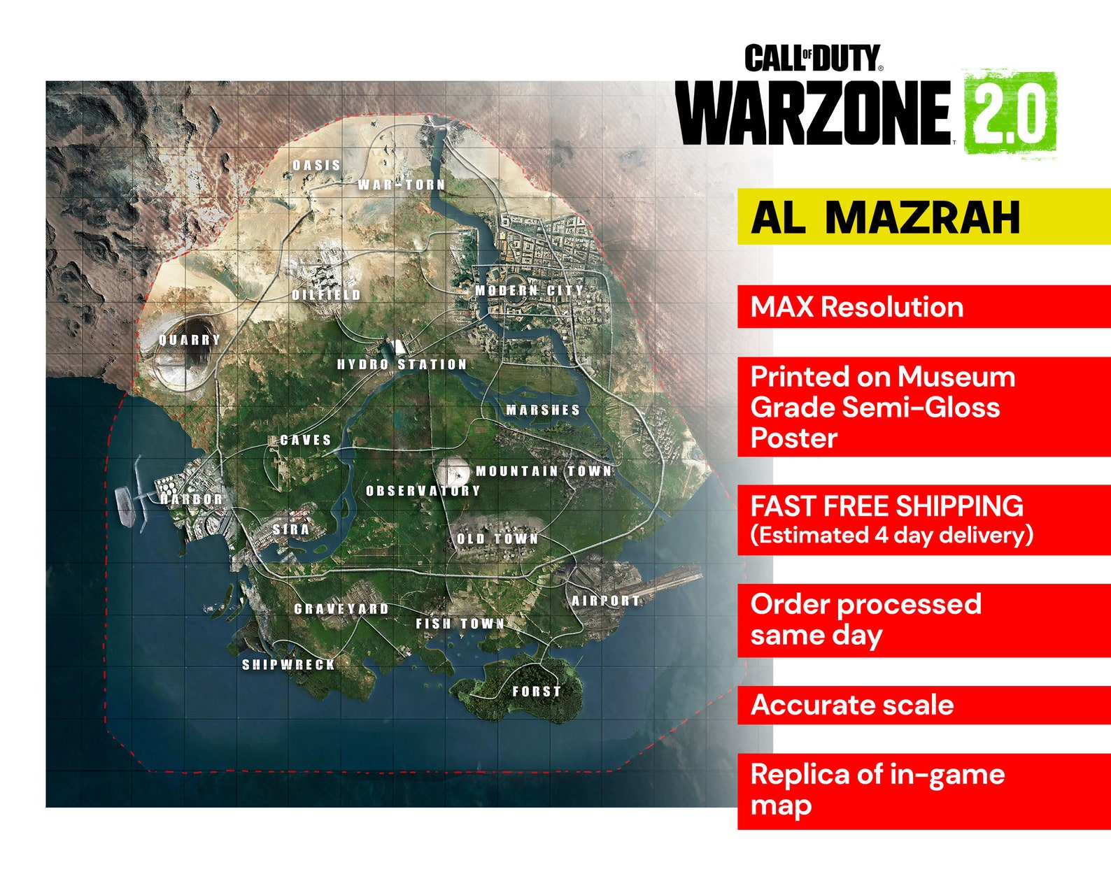 Warzone 2 Al Mazrah Map Large Poster Call of Duty Warzone 2 - Etsy Israel