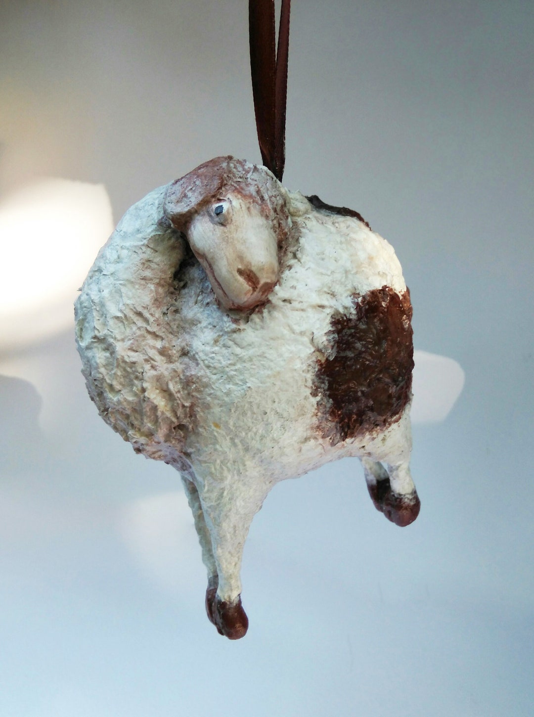 Sheep Figurine; Paper Mache Miniature Sculpture; Handmade Gift; Nice ...