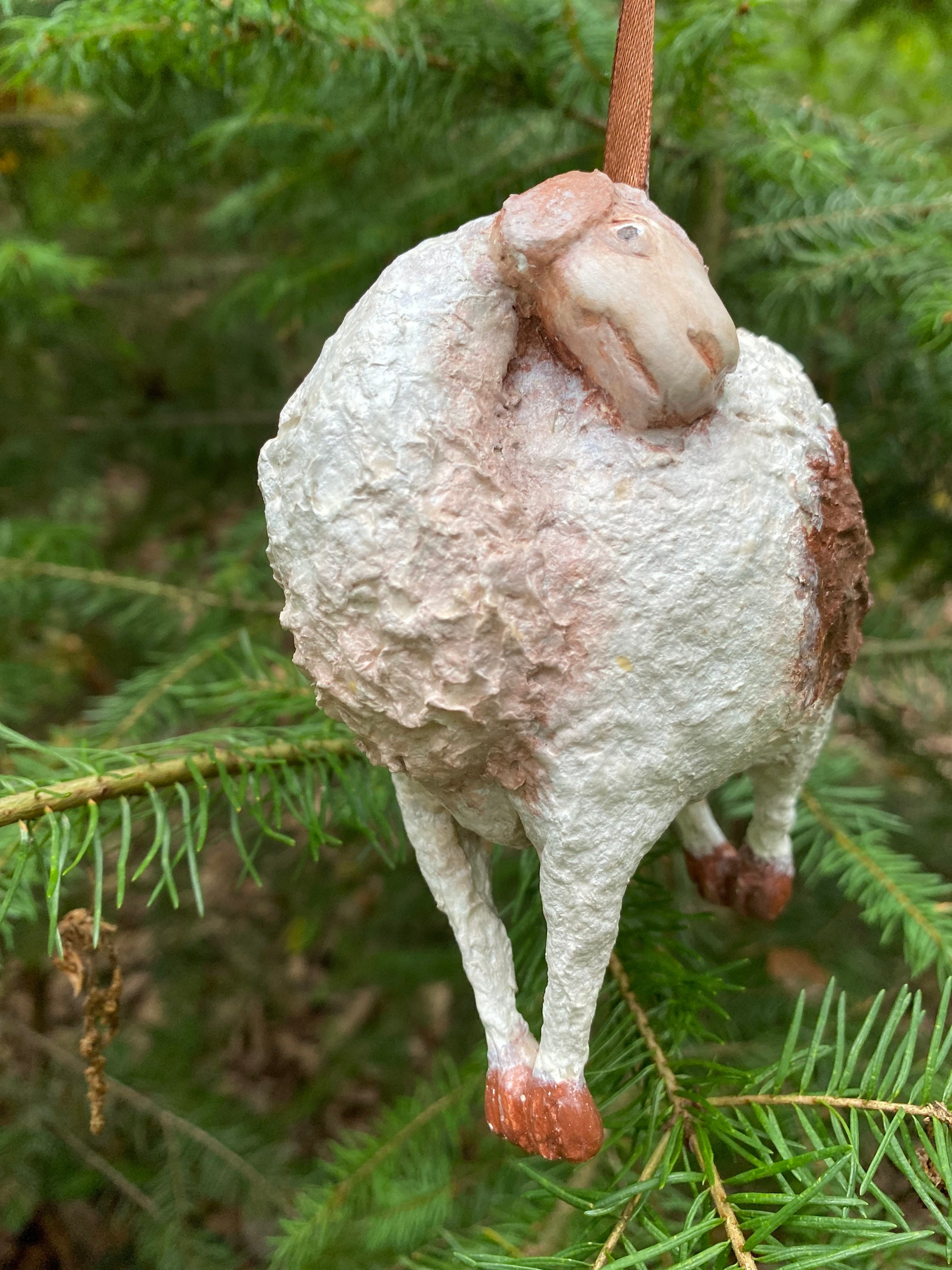 Sheep Figurine Paper Mache Miniature Sculpture Handmade Gift Nice ...