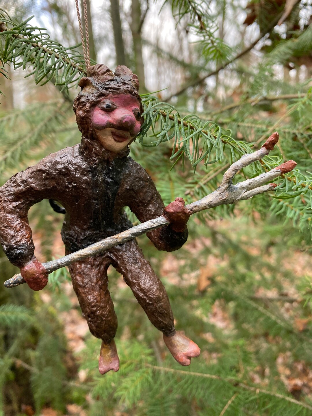 The Devil With a Pitchfork - Paper Mache Hanging Decoration; Vintage ...