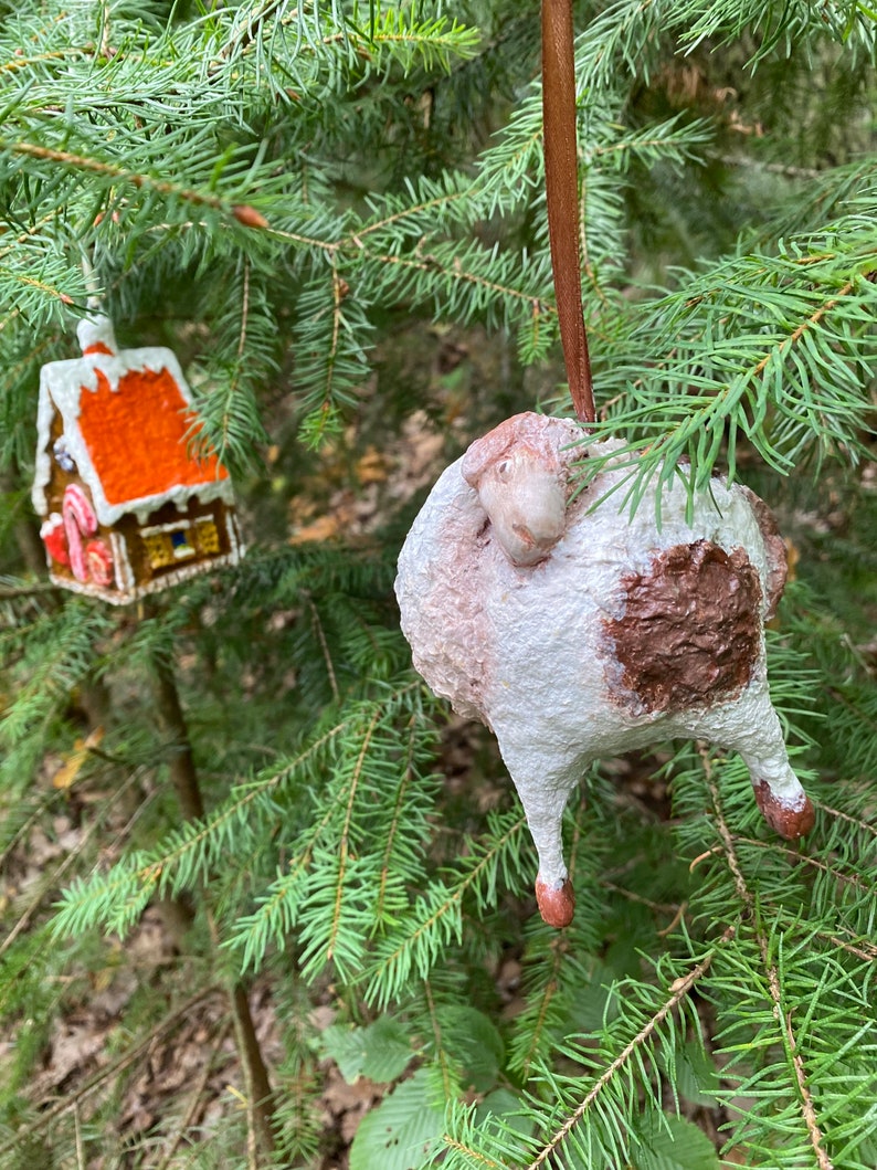 Sheep Figurine Paper Mache Miniature Sculpture Handmade Gift Nice ...