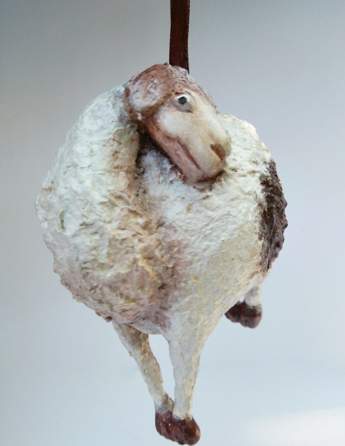 Sheep Figurine Paper Mache Miniature Sculpture Handmade Gift Nice ...