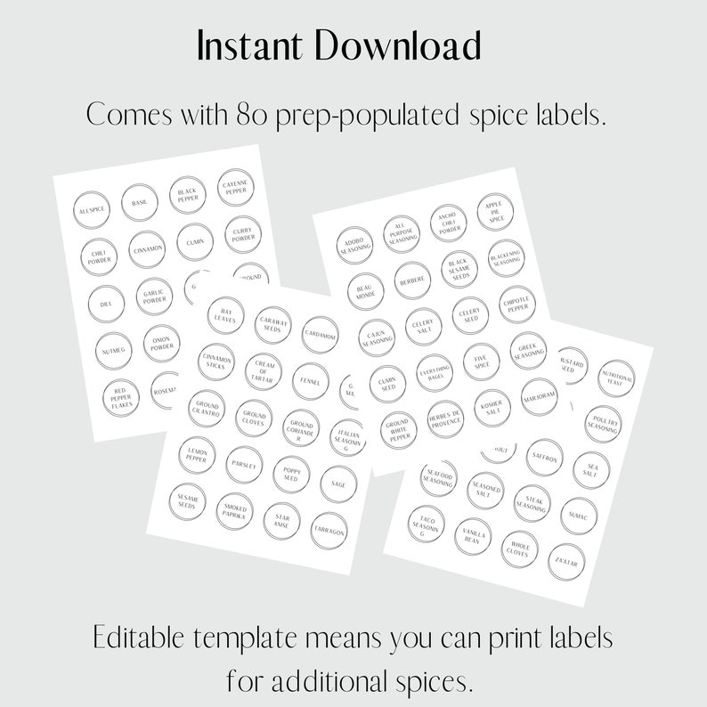 Printable Spice Label Template, Spice Labels Round Modern Editable ...
