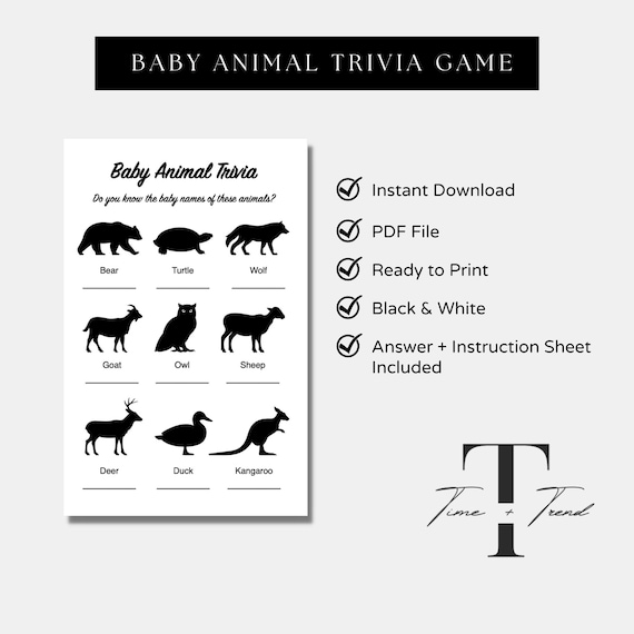 Baby Animal Trivia Shower Game Printable Handout Only - Etsy
