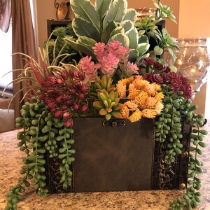 Succulent Arrangement, Succulent in Chest, Faux Succulent Centerpiece ...