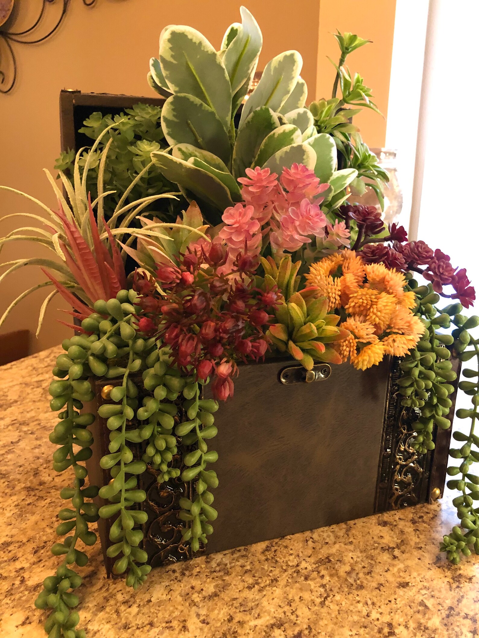 Succulent Arrangement, Succulent in Chest, Faux Succulent Centerpiece ...