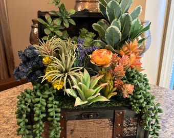 Succulent Arrangement, Succulent in Chest, Faux Succulent Centerpiece ...