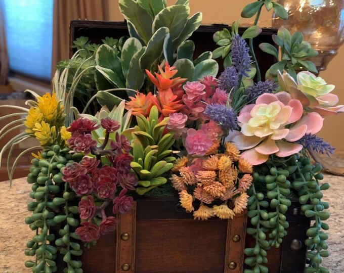 Succulent Arrangement, Succulent in Chest, Faux Succulent Centerpiece ...