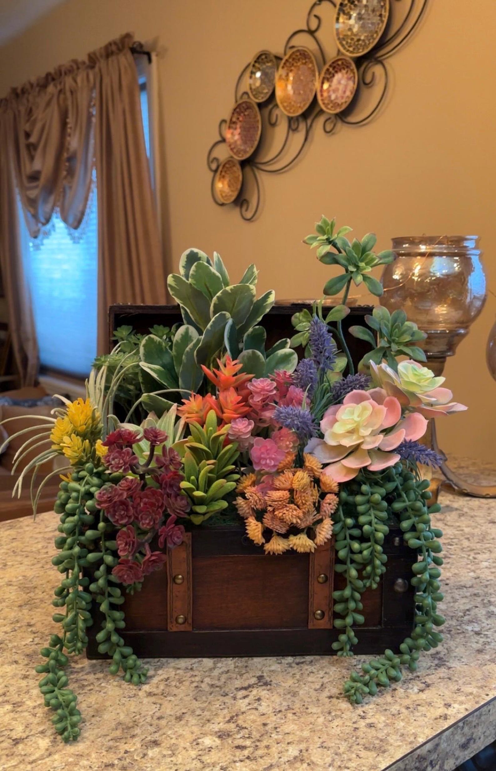 Succulent Arrangement, Succulent in Chest, Faux Succulent Centerpiece ...
