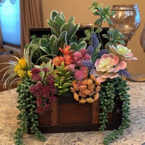 Succulent Arrangement, Succulent in Chest, Faux Succulent Centerpiece ...