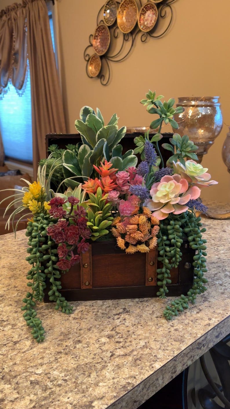 Succulent Arrangement, Succulent in Chest, Faux Succulent Centerpiece ...