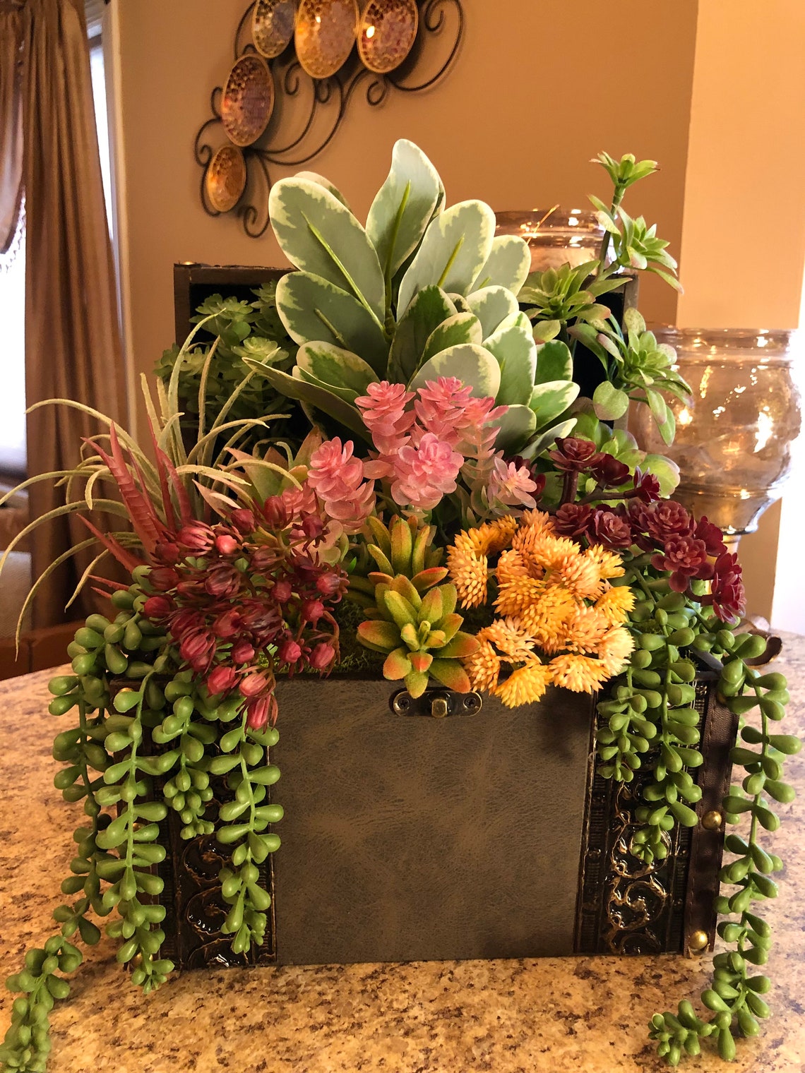 Succulent Arrangement, Succulent in Chest, Faux Succulent Centerpiece ...