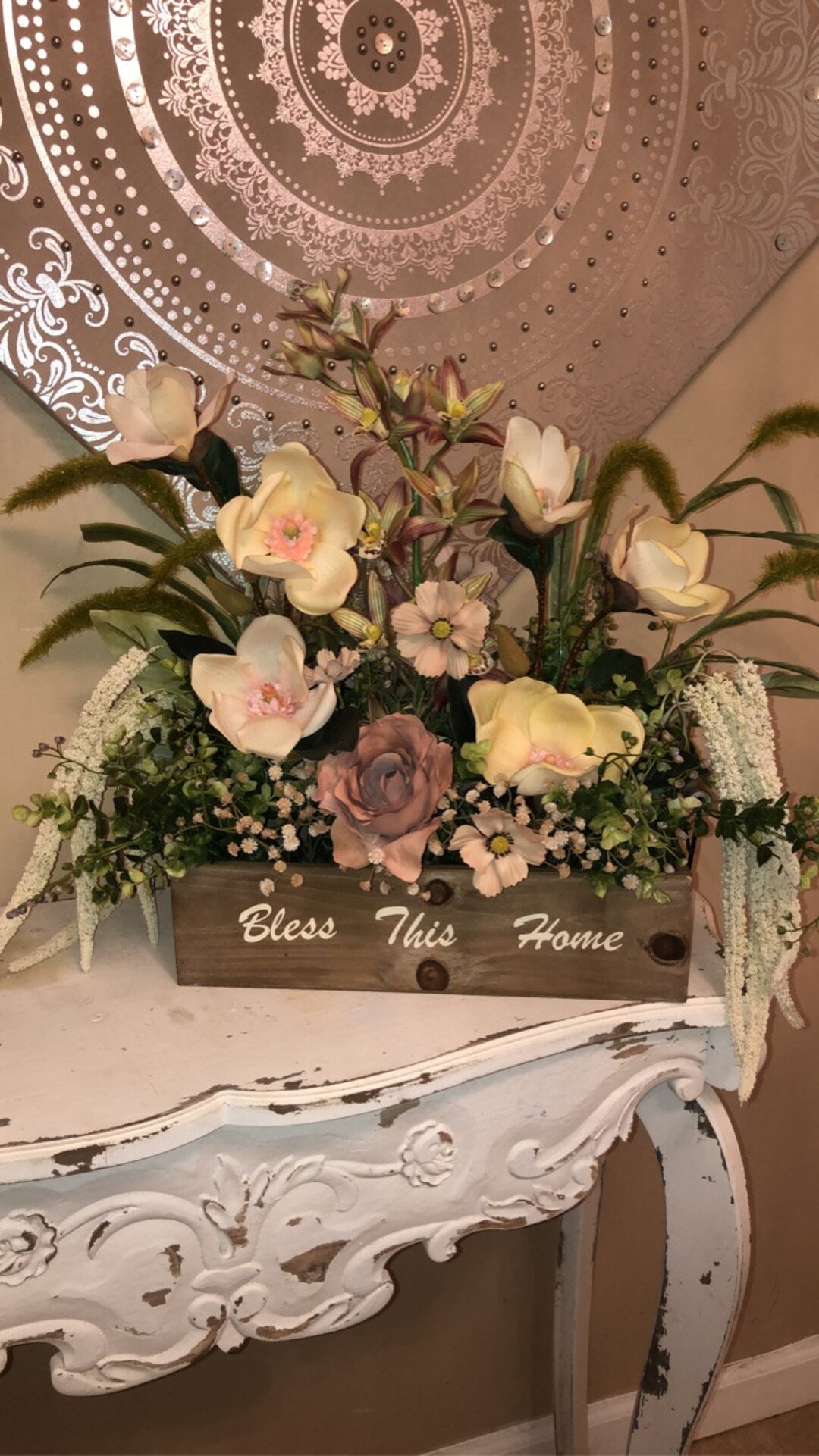 Beige Floral Centerpiece, Centerpiece in Wooden Box, Customizable ...