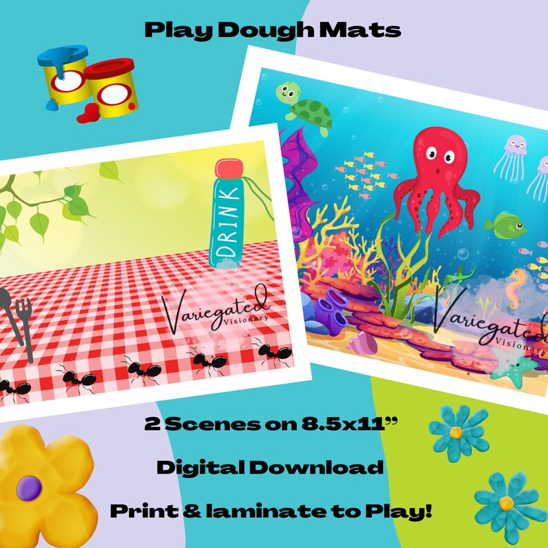 Play Dough Scene Play Mats, 2 Printable PDF Scenes, Print and Laminate ...