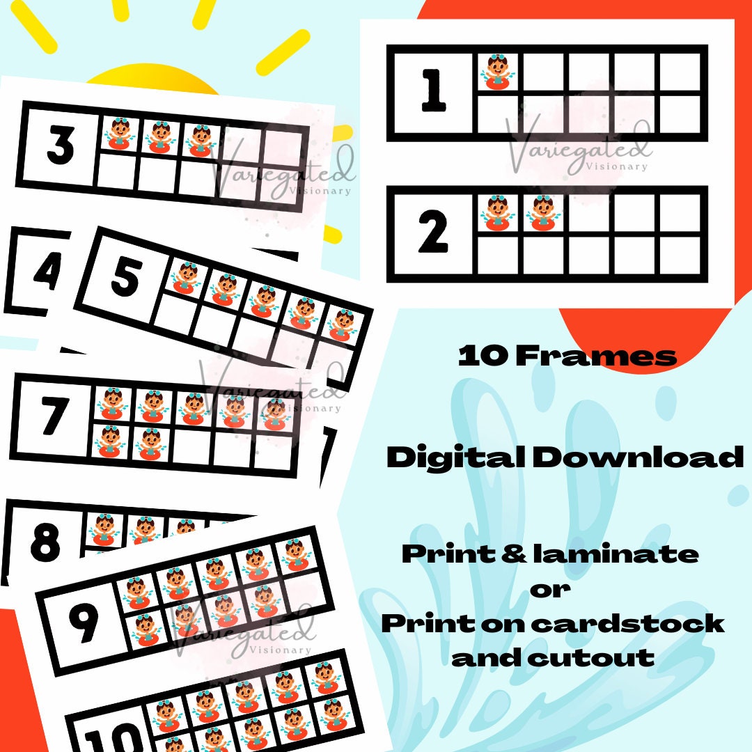 Summer Splash Theme Printable 10-frames - Five Sets - PDF, Math Pages ...