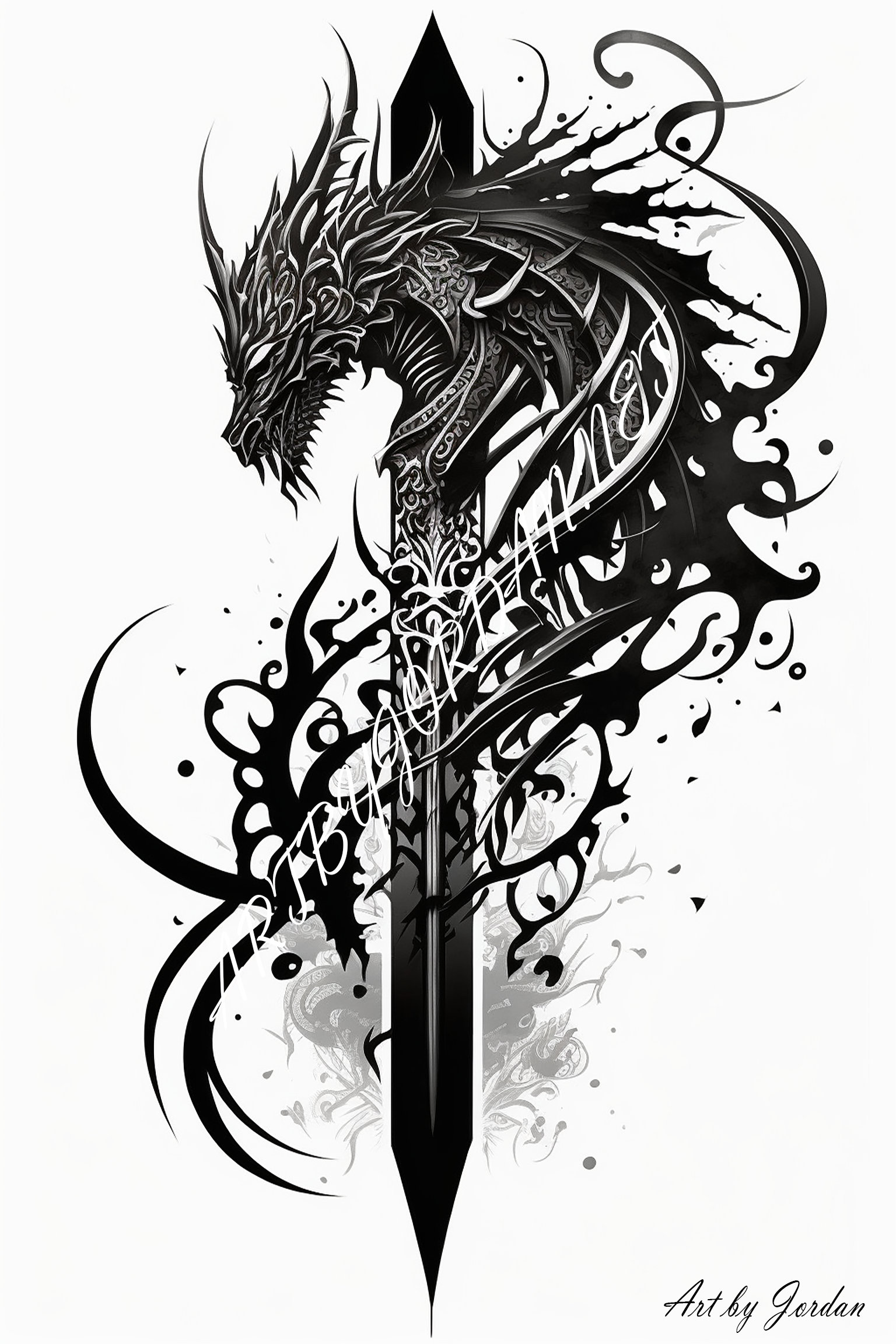 Tribal Dragon Sword Tattoo
