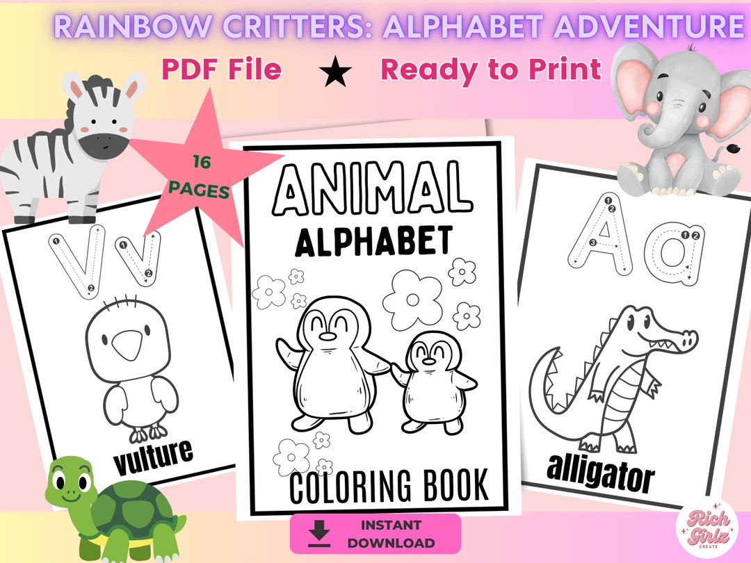 Rainbow Critters: Alphabet Adventure Coloring Book & Tracing Alphabet ...
