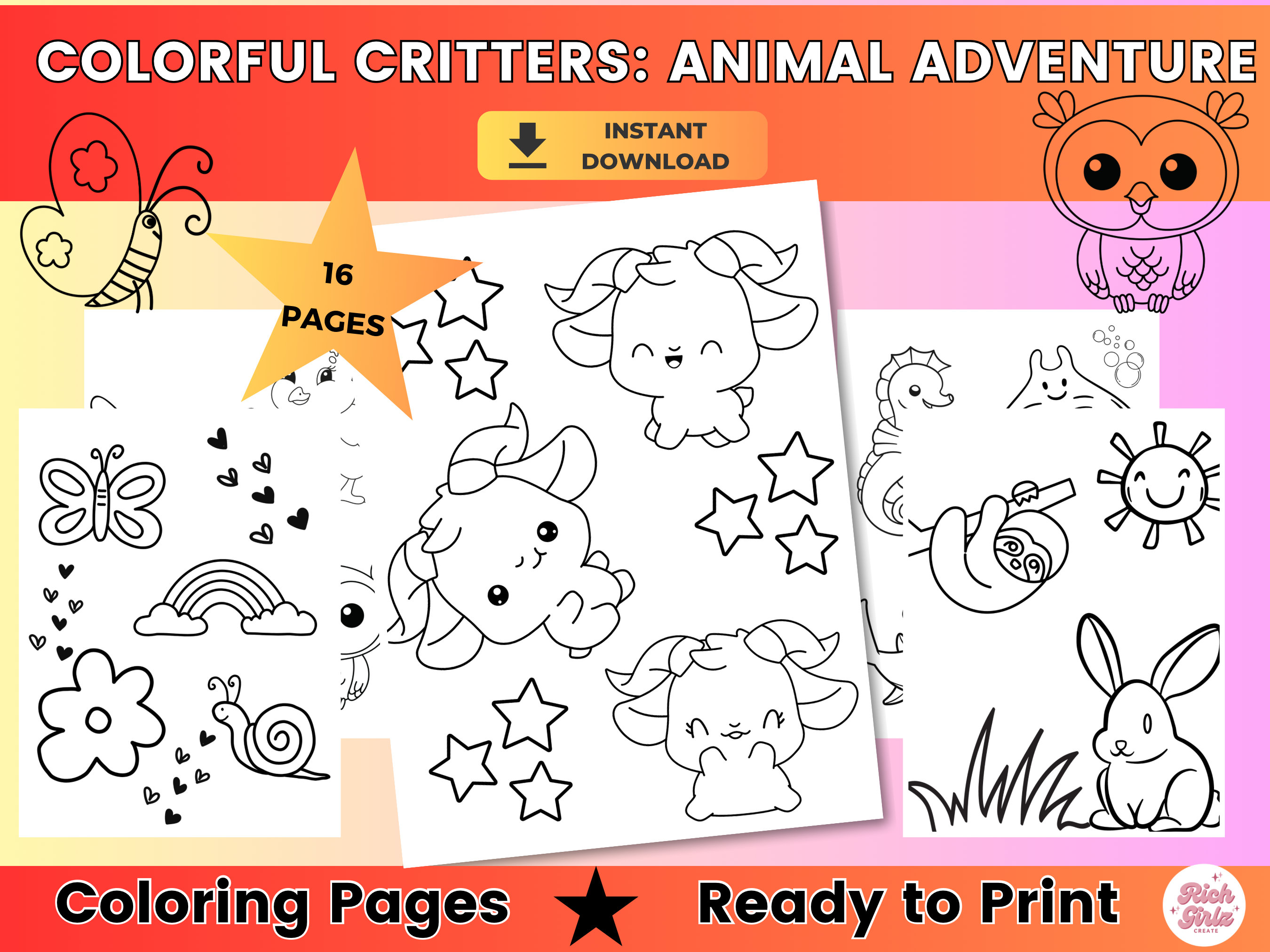 Colorful Critters: Animal Adventure Coloring Pages Animal Themed Kids ...