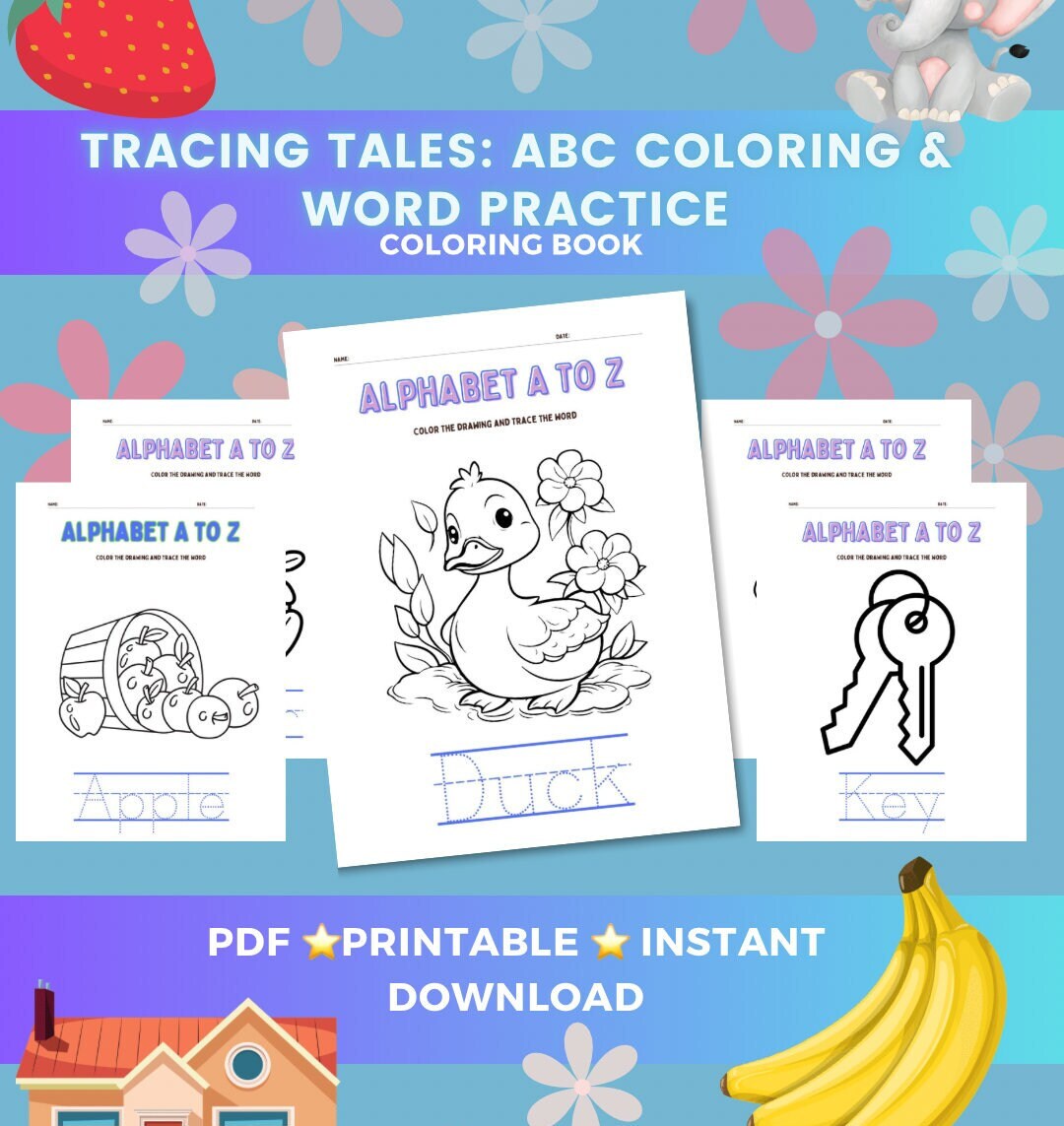 Tracing Tales: ABC Coloring & Word Practice Kids Learning Activity Kids ...
