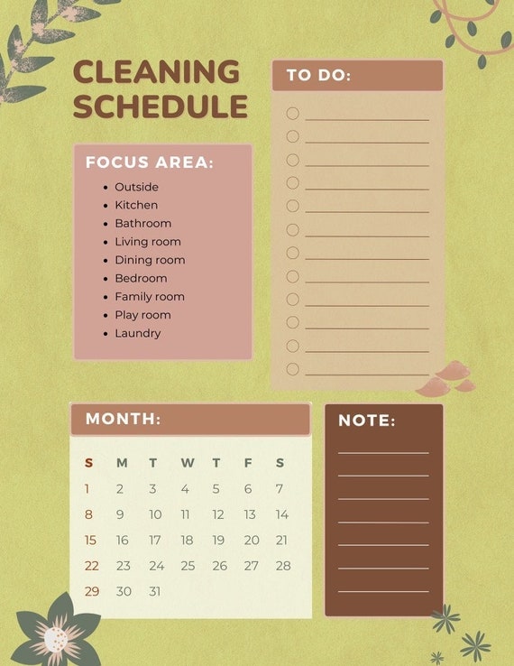 Cleaning Schedule Instant Download - Etsy