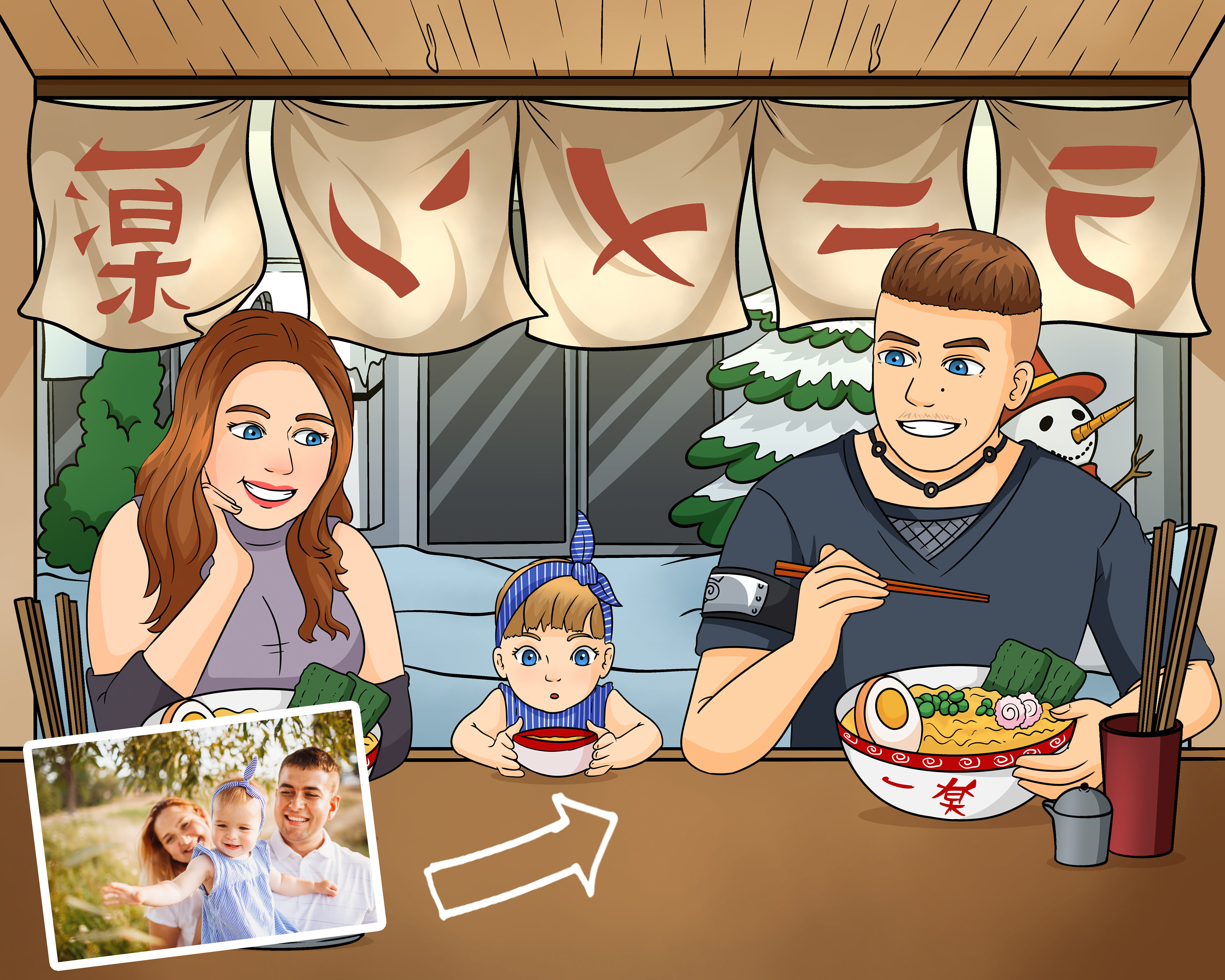 Personalized Anime Portrait | Custom Ramen Art | Ninja Couple Gift ...