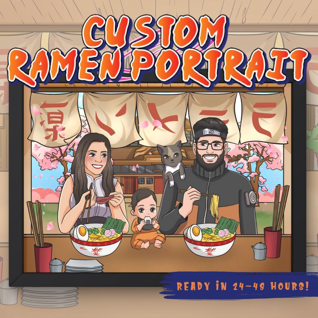 Custom Ramen Portrait | Unique Anime Art | Ninja Couple Gift | Custom ...