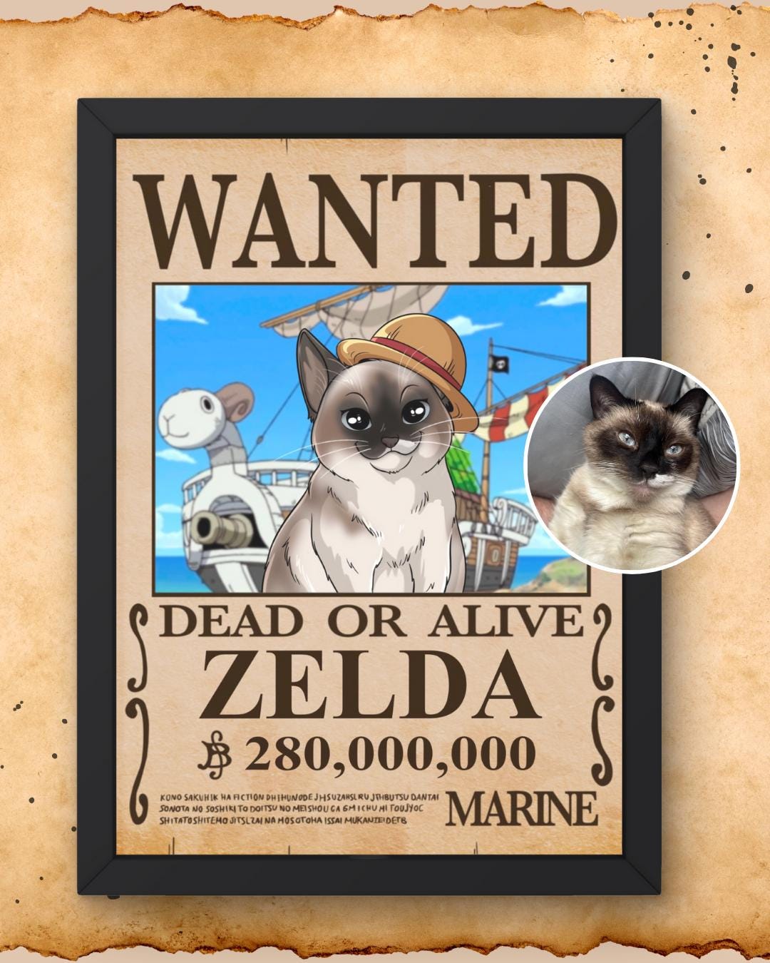 Anime Pet Wanted Poster Custom | Pirate Theme Portrait Digital Gift ...