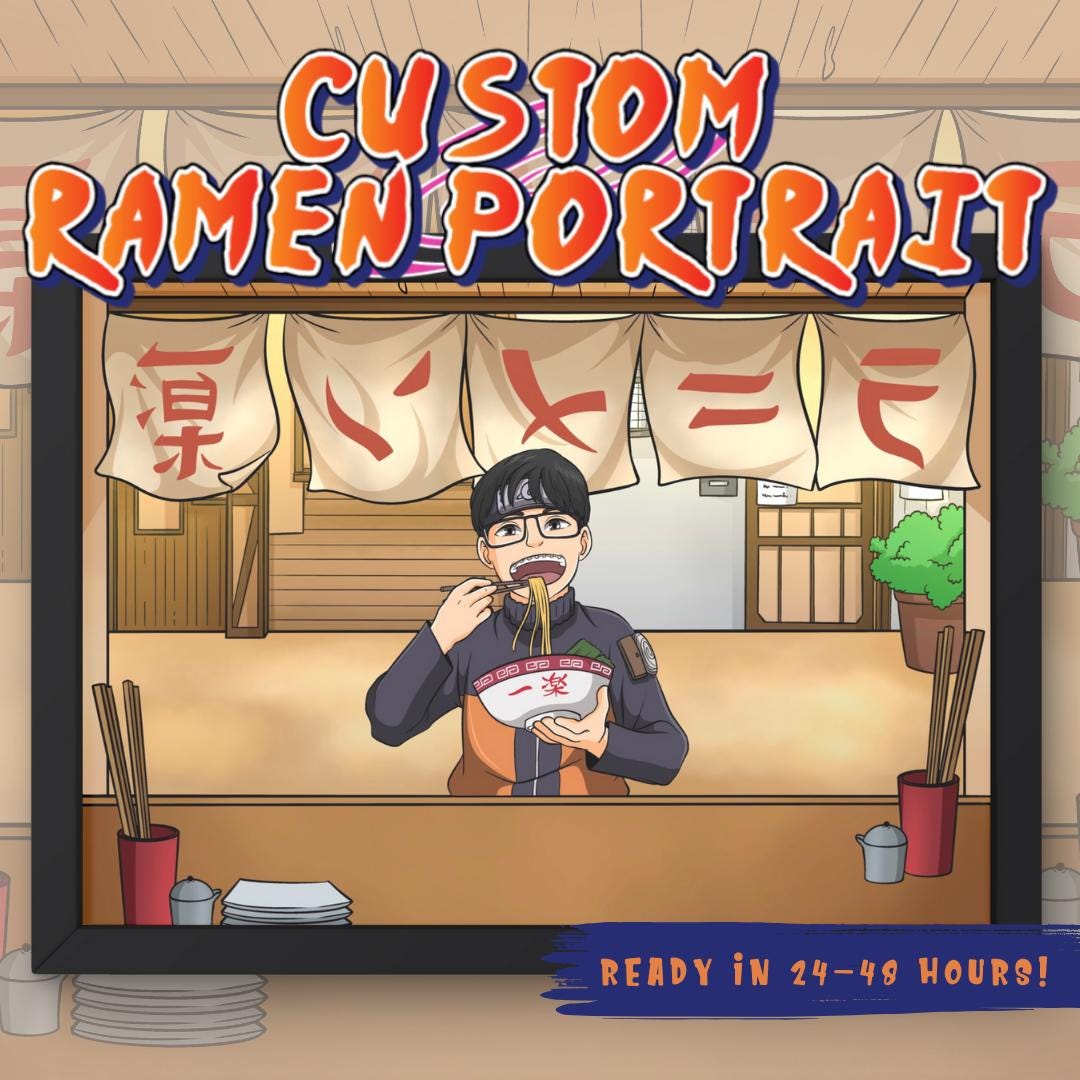 Personalized Anime Portrait | Custom Ramen Art | Ninja Couple Gift ...