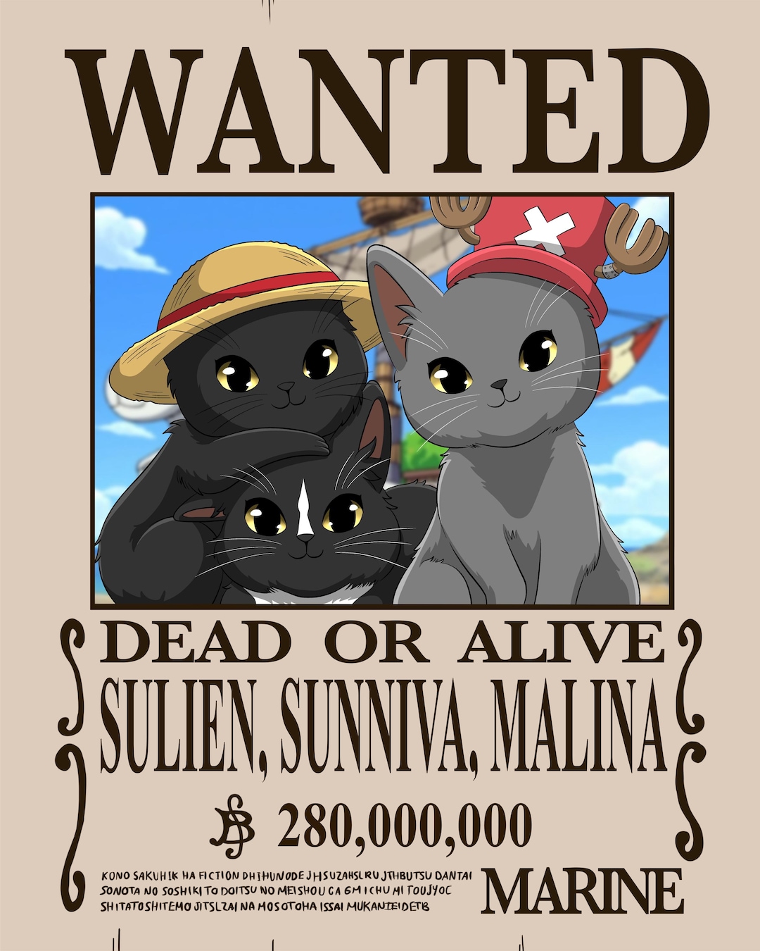 Custom Wanted Pet Portrait Poster | Cat Pirate Wanted Poster ...